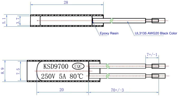250V 5A 80 Deg C Auto Reset Bi-metal Thermal Protector Overload ...