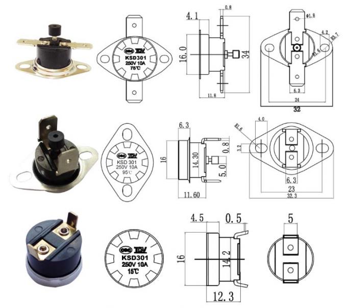 250VAC 25A KSD302 Snap Action Temperature Switch
