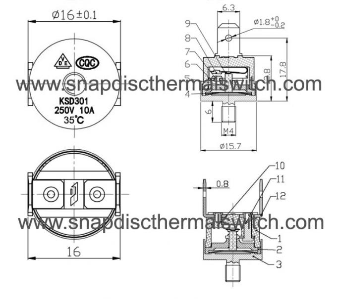 Industrial Head Snap Switch Thermostat Round Copper Bimetal Thermal ...