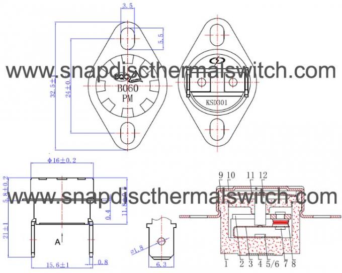 Small Size Snap Disc Thermal Switch Thermal Snap Switch 12.8mm Diameter