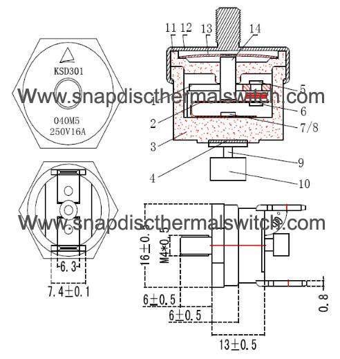 KSD301 Manual Reset Thermal Switch 250V 16A For Overheat Protection